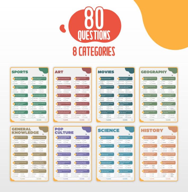 Printable Trivia Game – 80 Questions, 8 Categories | Fun Party, Family ...