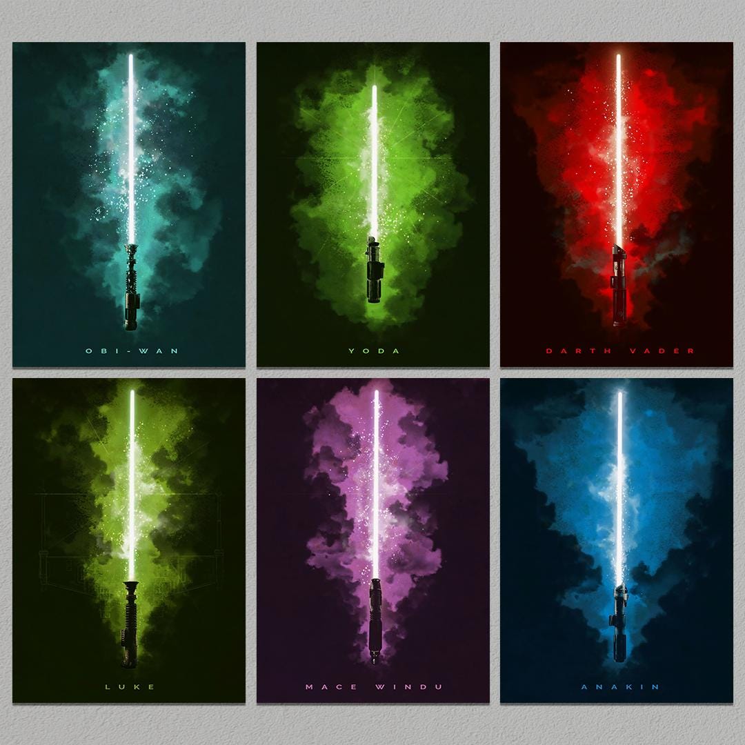 Star Wars Lightsabers Set of 6 Posters Digital Download, Anakin, Darth ...