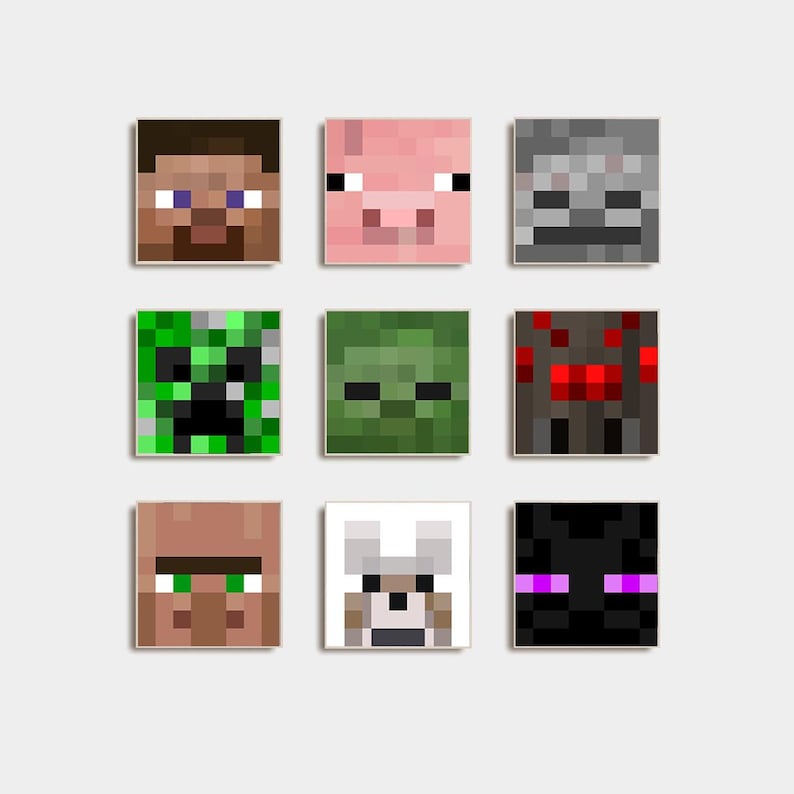 Minecraft Heads Digital Download Print Files, Set of 9 Prints, SVG and ...