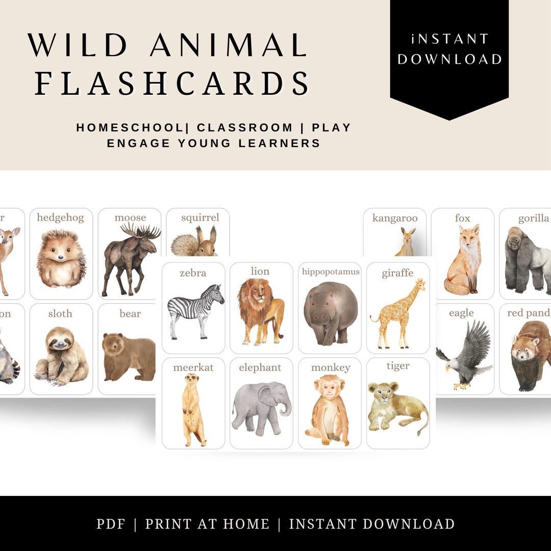 Wild Animal Flashcards - Instant Download | Educational Printable for ...