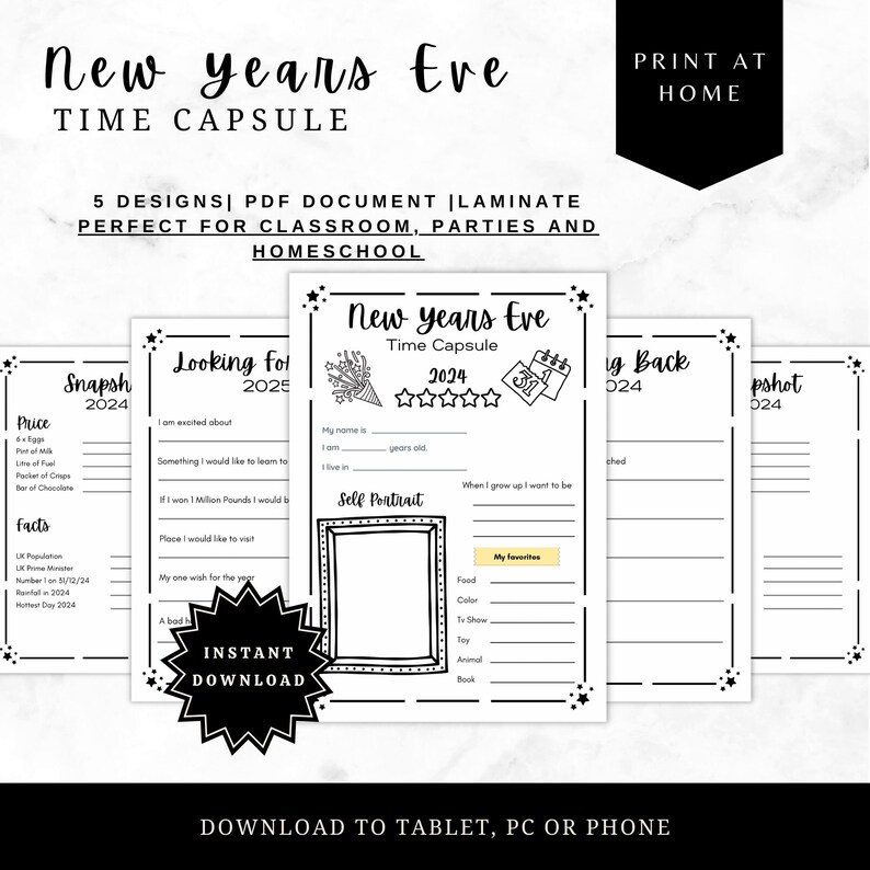 New Year's Eve Time Capsule Printable: Kids Activity, 2024 Keepsake ...