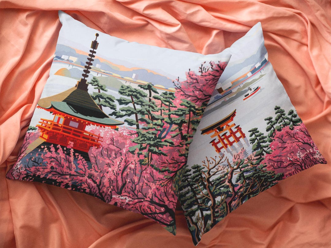 Japanese Cherry Blossom Square Pillowcase, Spring in Japan, Gifts for ...
