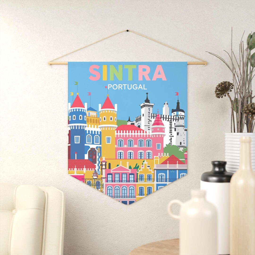 Sintra Portugal Wall Art Pennant - Colorful Travel Flag - Vintage ...