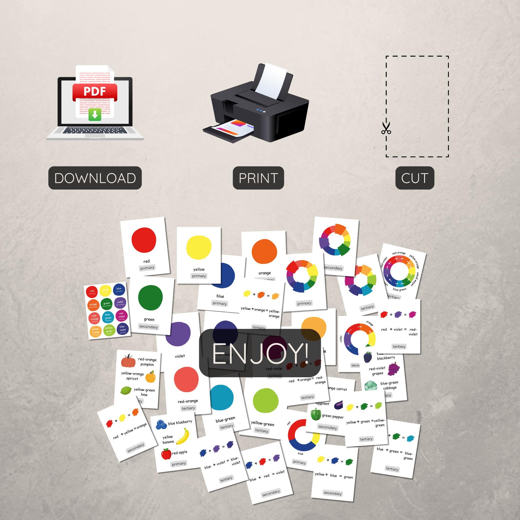 Color Wheel Cards 32 Digital Download Only Printable Color Theory ...