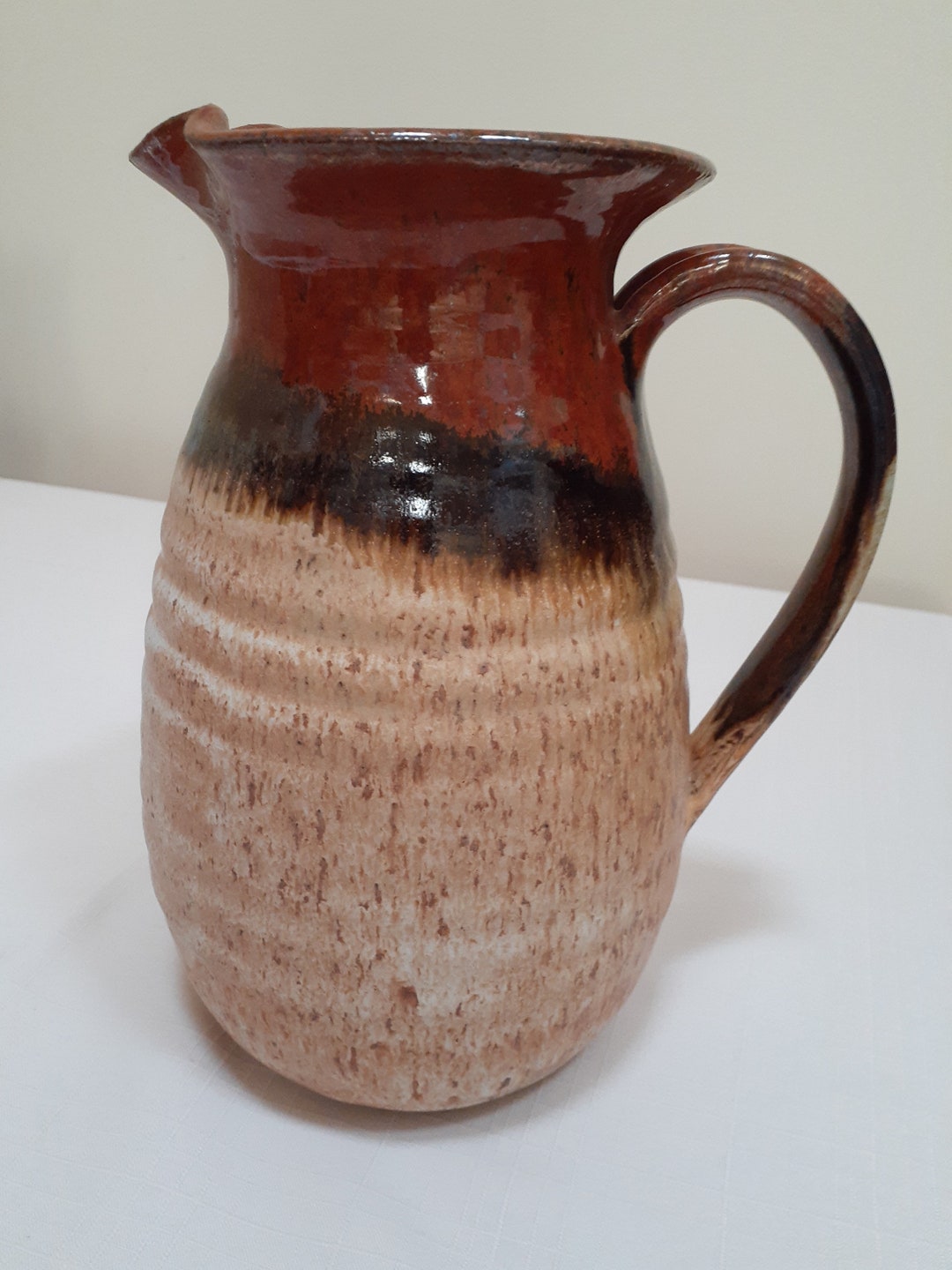 Rare Handmade Stoneware Pottery Pitcher - Etsy