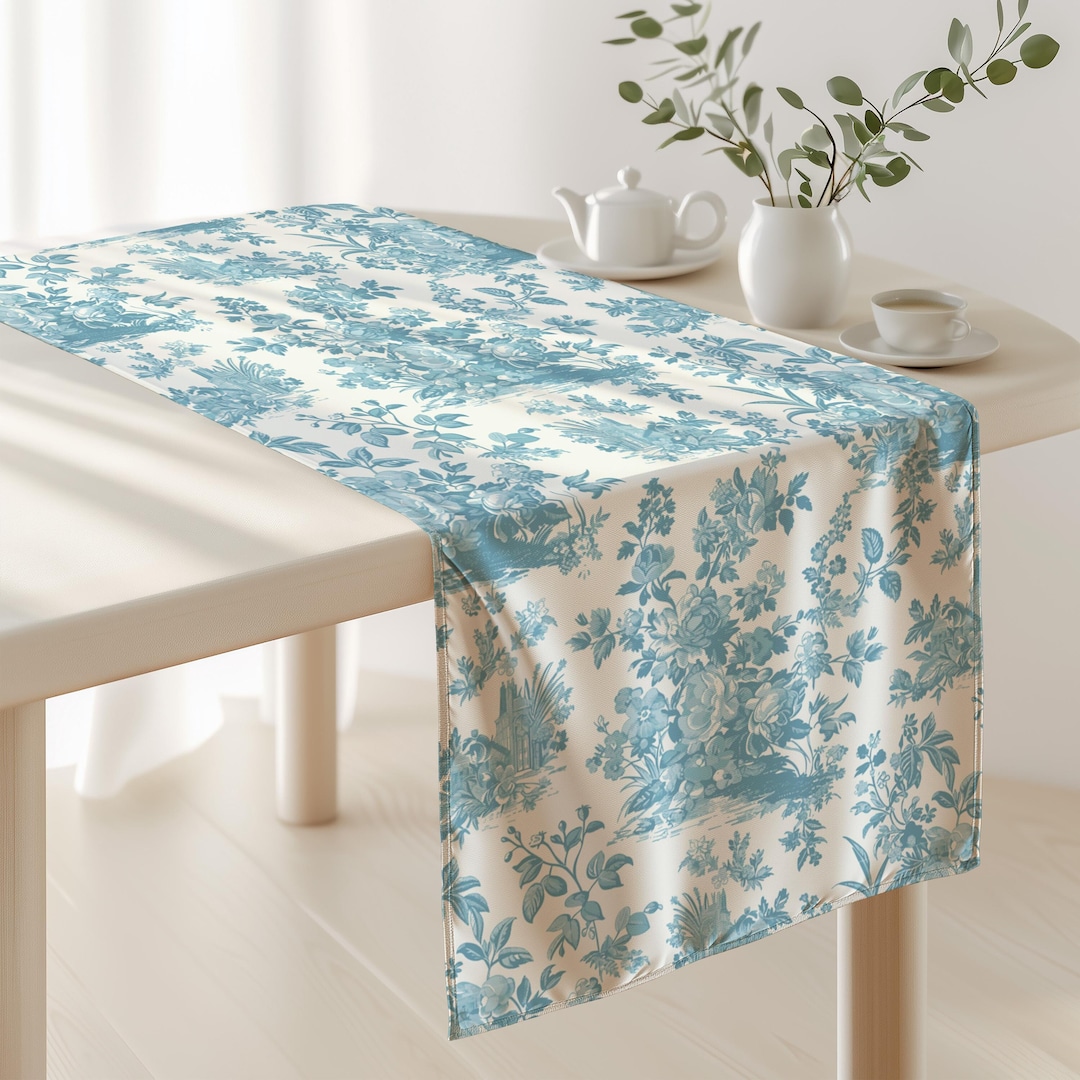 Light Blue French Toile Table Runner | Floral Table Runner | French ...
