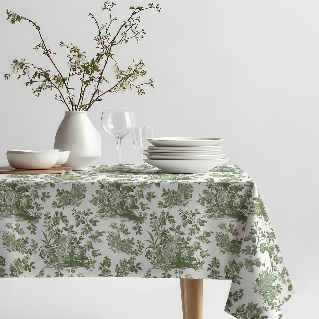 Green French Toile Tablecloth | Cotton Table Linen | French Country ...