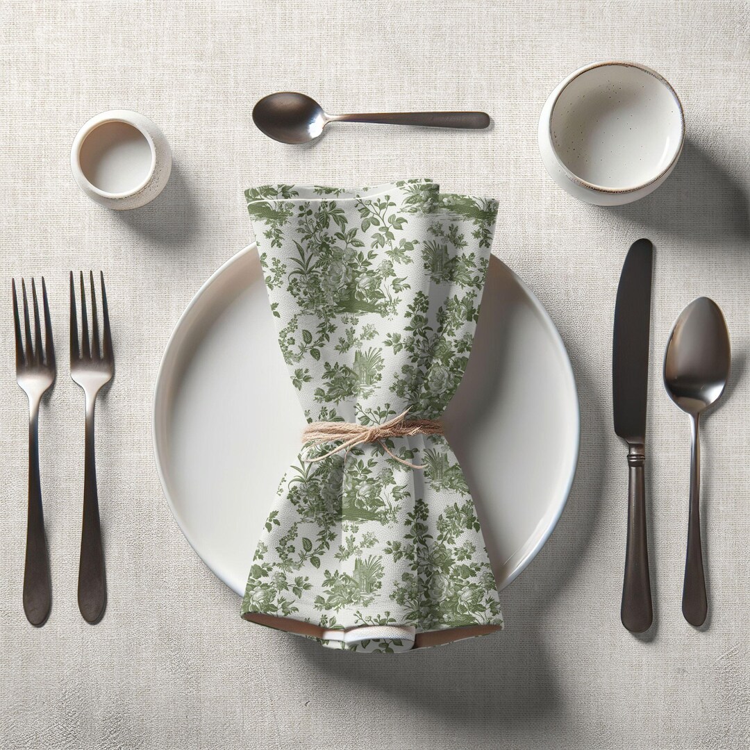 Green French Toile Napkins Cloth Table Linen French Country Cottage ...