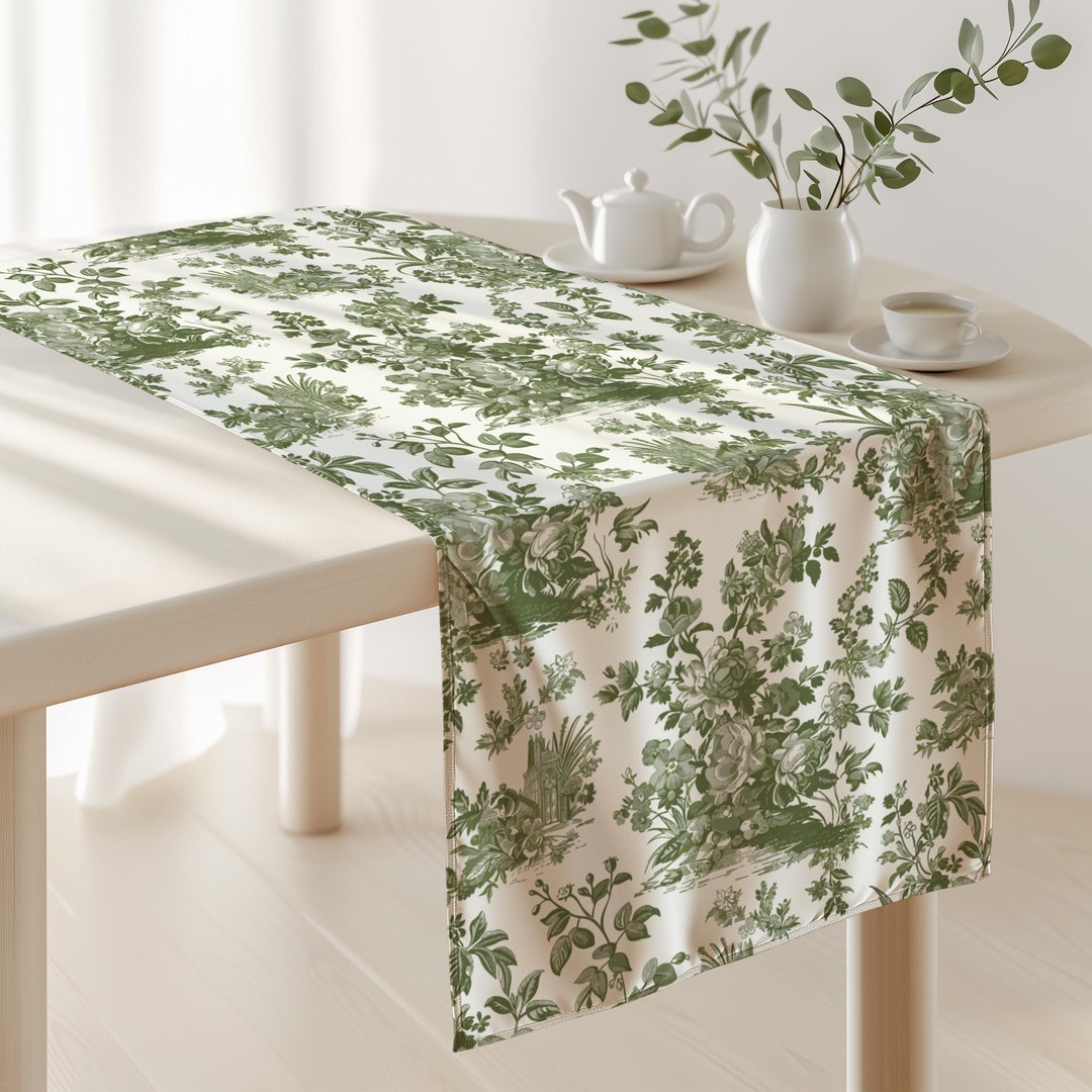 Sage Green French Toile Table Runner | Floral Table Runner | French ...