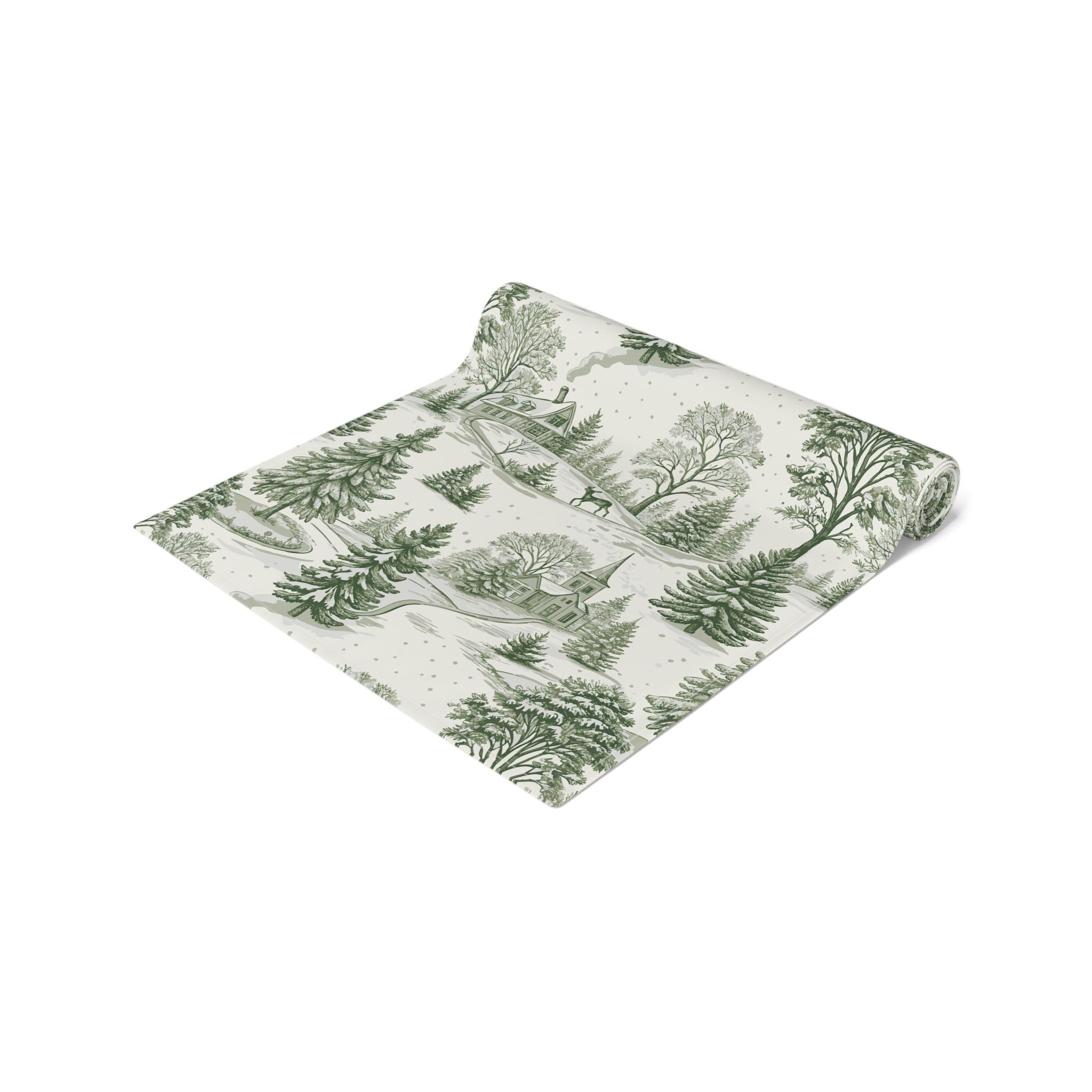 Sage Green Toile Table Runner: Cotton Winter Scene, Holiday Hosting ...
