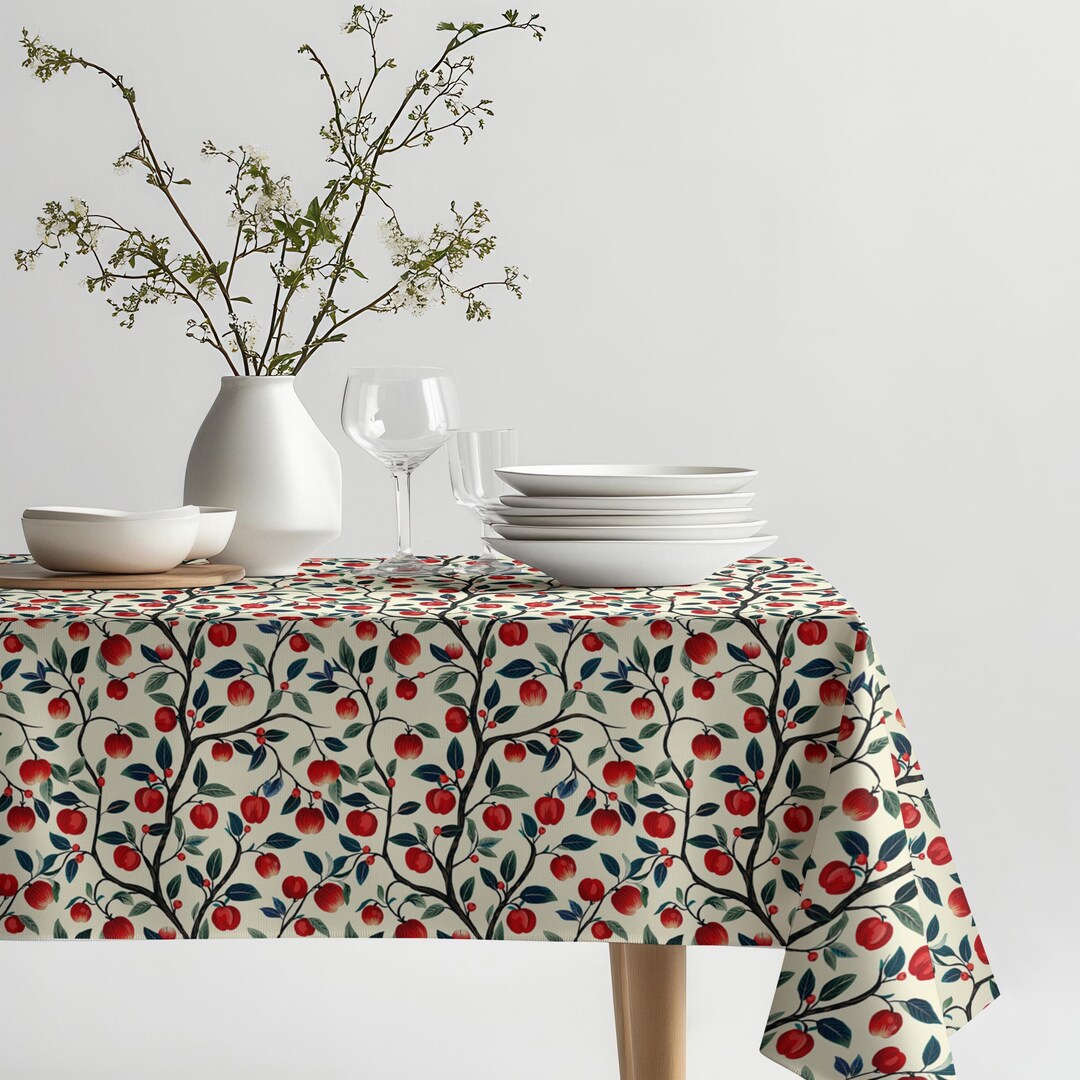 Red Apple Cotton Tablecloth: Cottage Core Rustic Farmhouse, Hosting ...