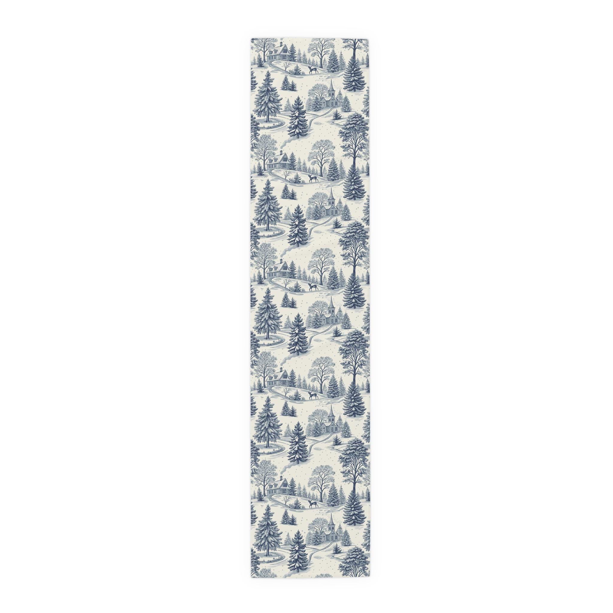Blue Toile Table Runner: Cotton Winter Scene, Holiday Hosting Decor ...