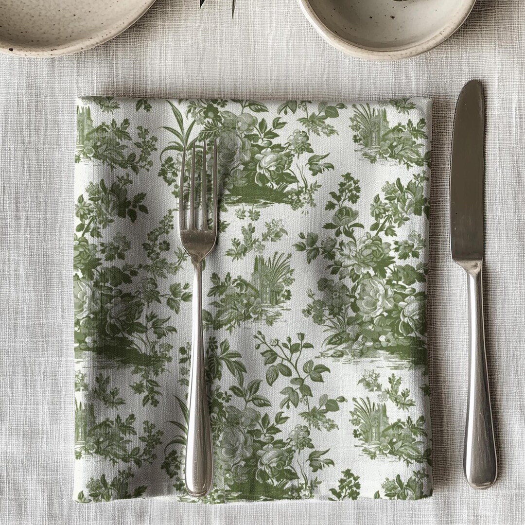 Green French Toile Napkins | Cotton Table Linen | French Country ...