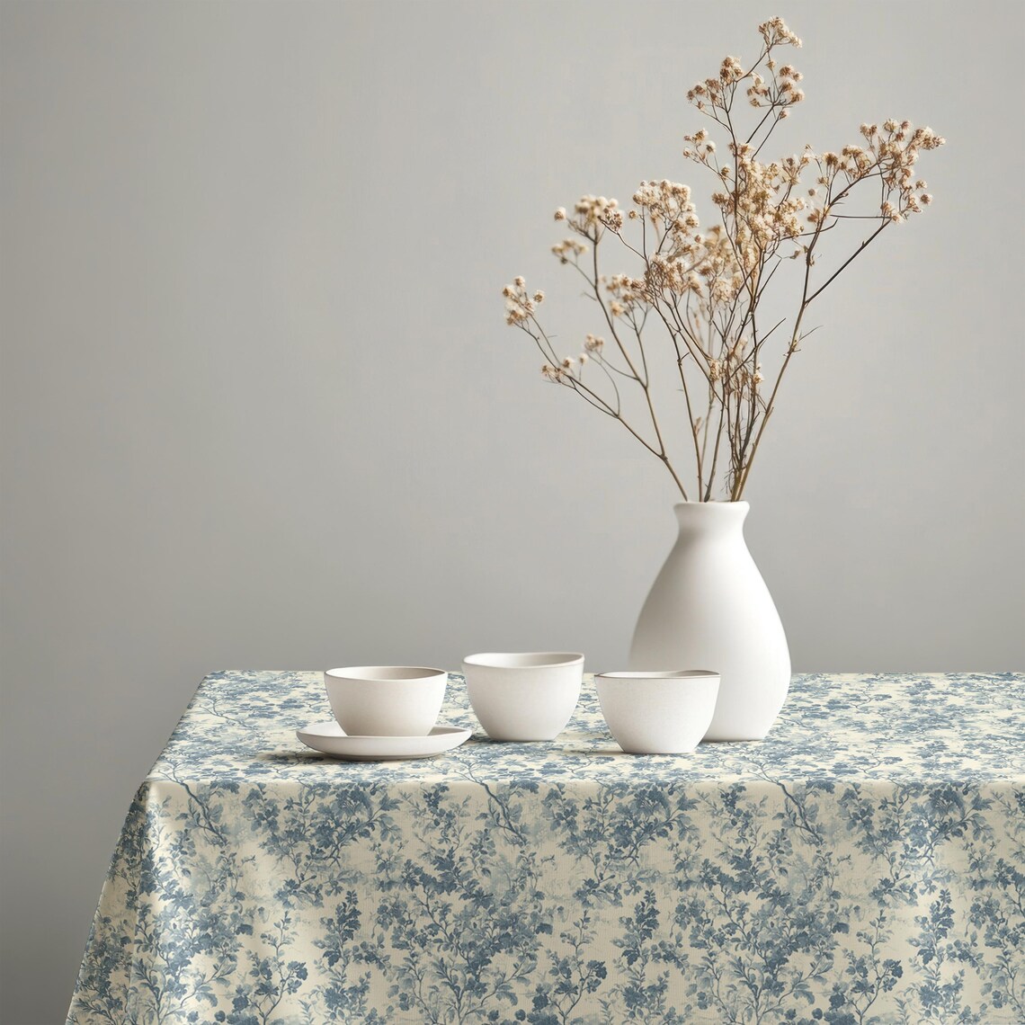 Blue Toile Floral Tablecloth | Cotton Table Linen | French Country ...