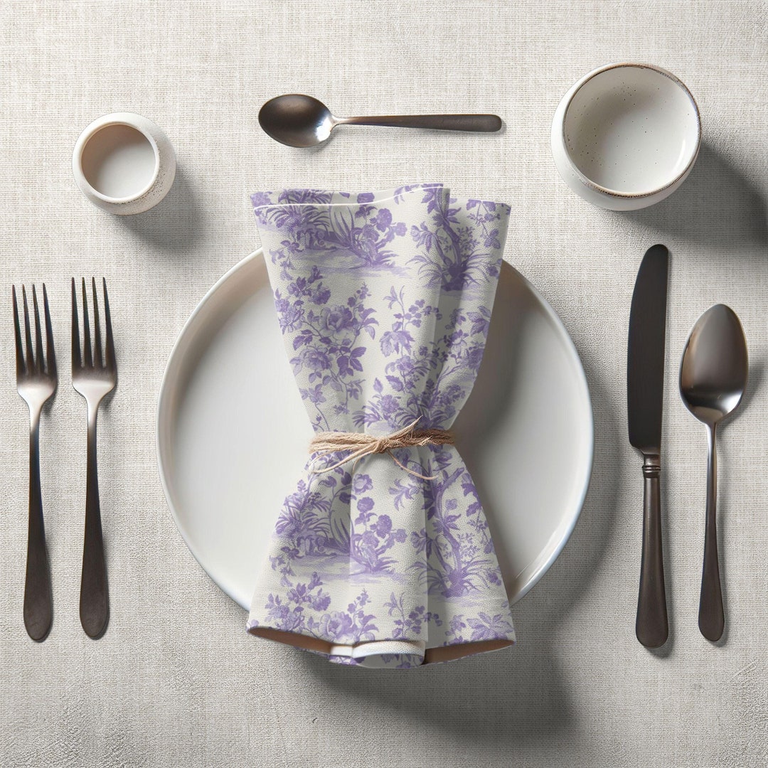 Violet French Toile Napkins, Set of 4, Cloth Table Linen, French ...