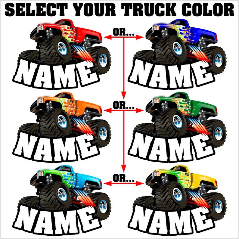 Monster Truck Name Wall Decal Sticker Art With Personalized Custom Name ...