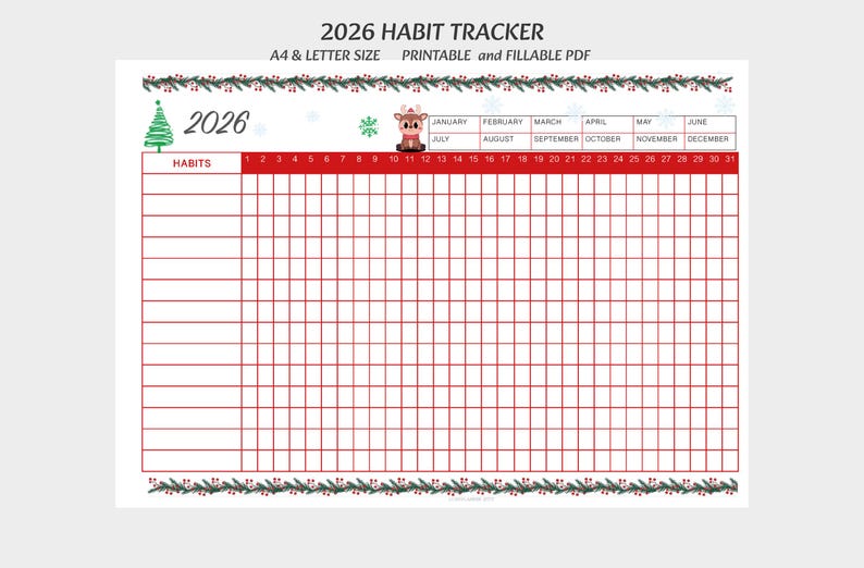 12 Month Habit Tracker Template, Printable Landscape Habit Tracker ...