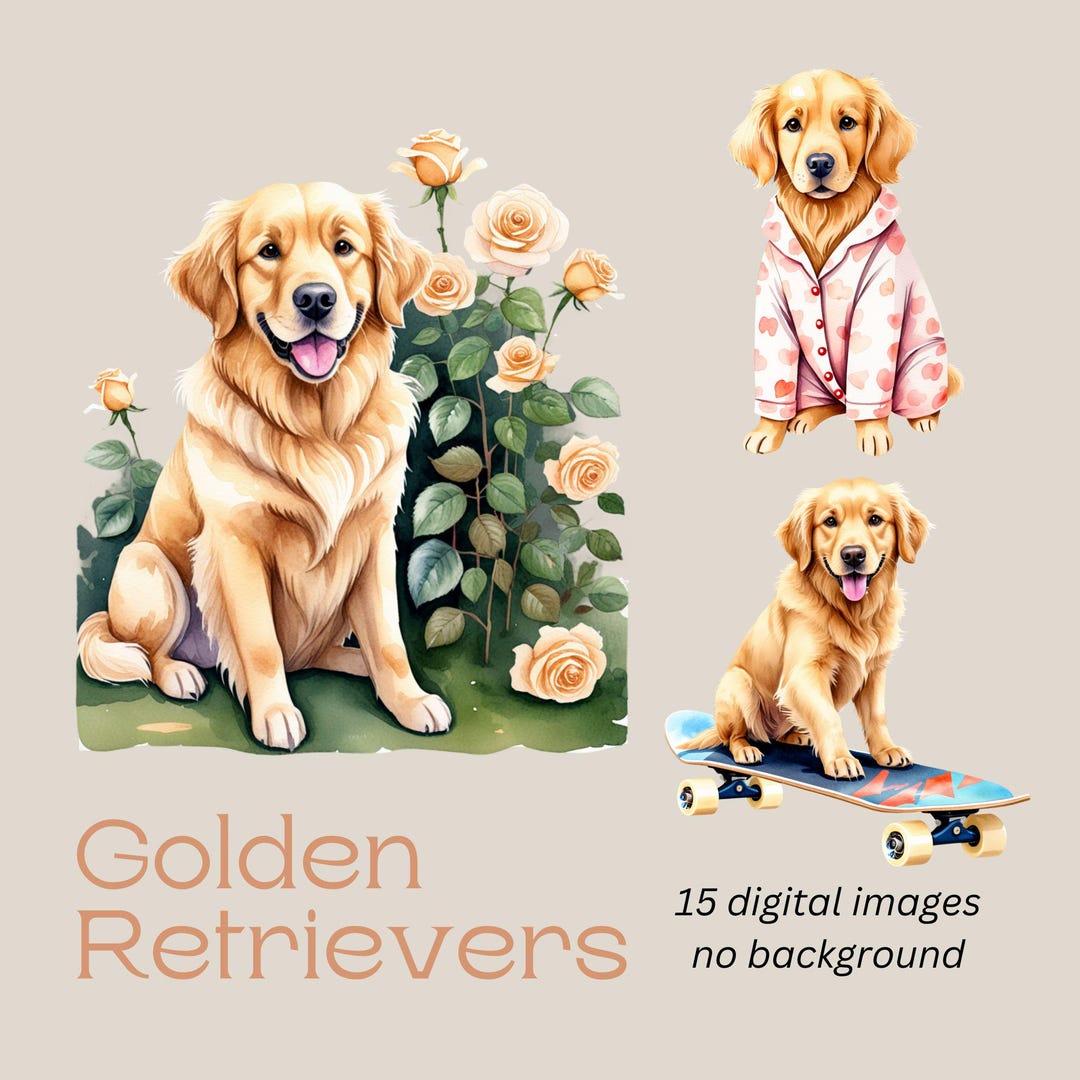 Golden Retriever Watercolor Clip Art | Instant Download Dog ...