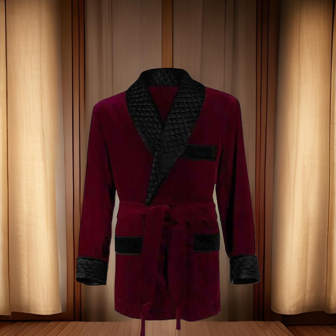 Men's Burgundy Short Smoking Coat Dinner Smoking Jacket, Velvet Smoking ...