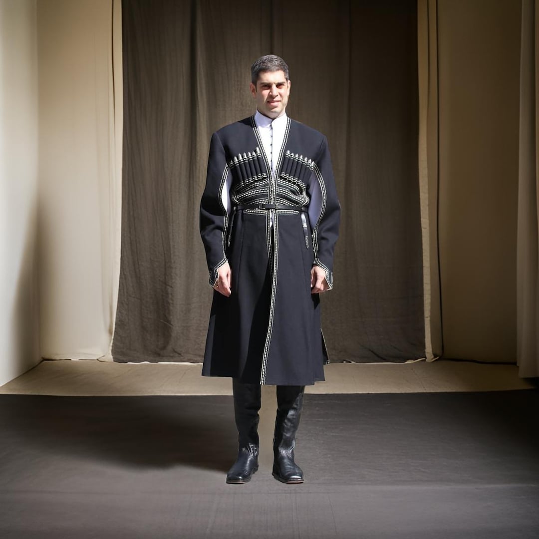 Men's Black Wool Chokha: Traditional Georgian Cossack Coat - Etsy
