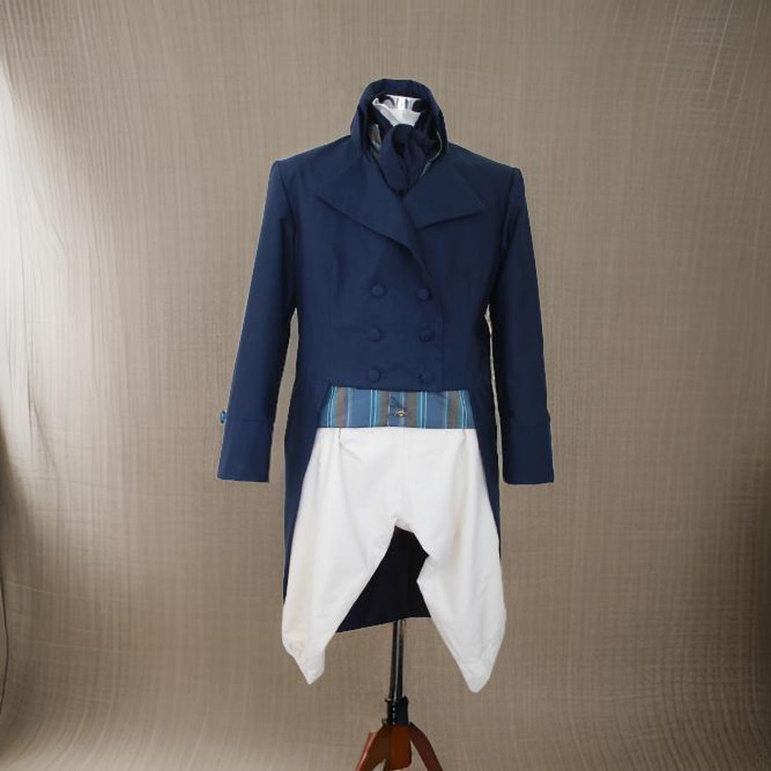 Men's Dark Blue Regency Tail Coat With Double-breasted Coat, and Fitted ...