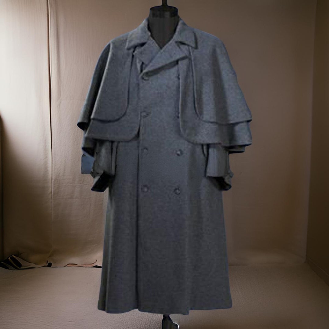 Men's Gray Wool Caped Greatcoat: Inverness Duster Cape - Etsy