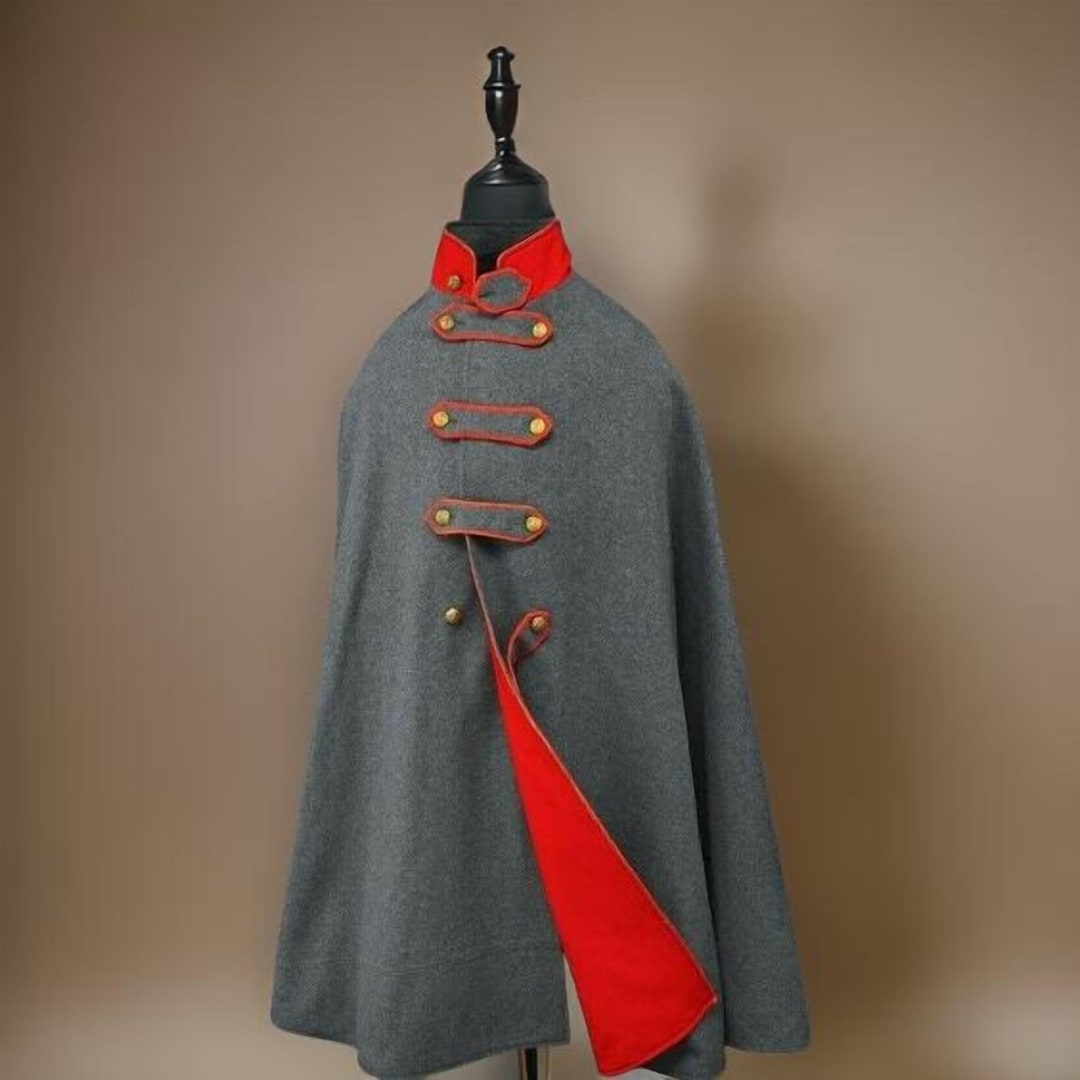 Men's Gray Wool Military Cape: Red Lining Inverness Duster - Etsy