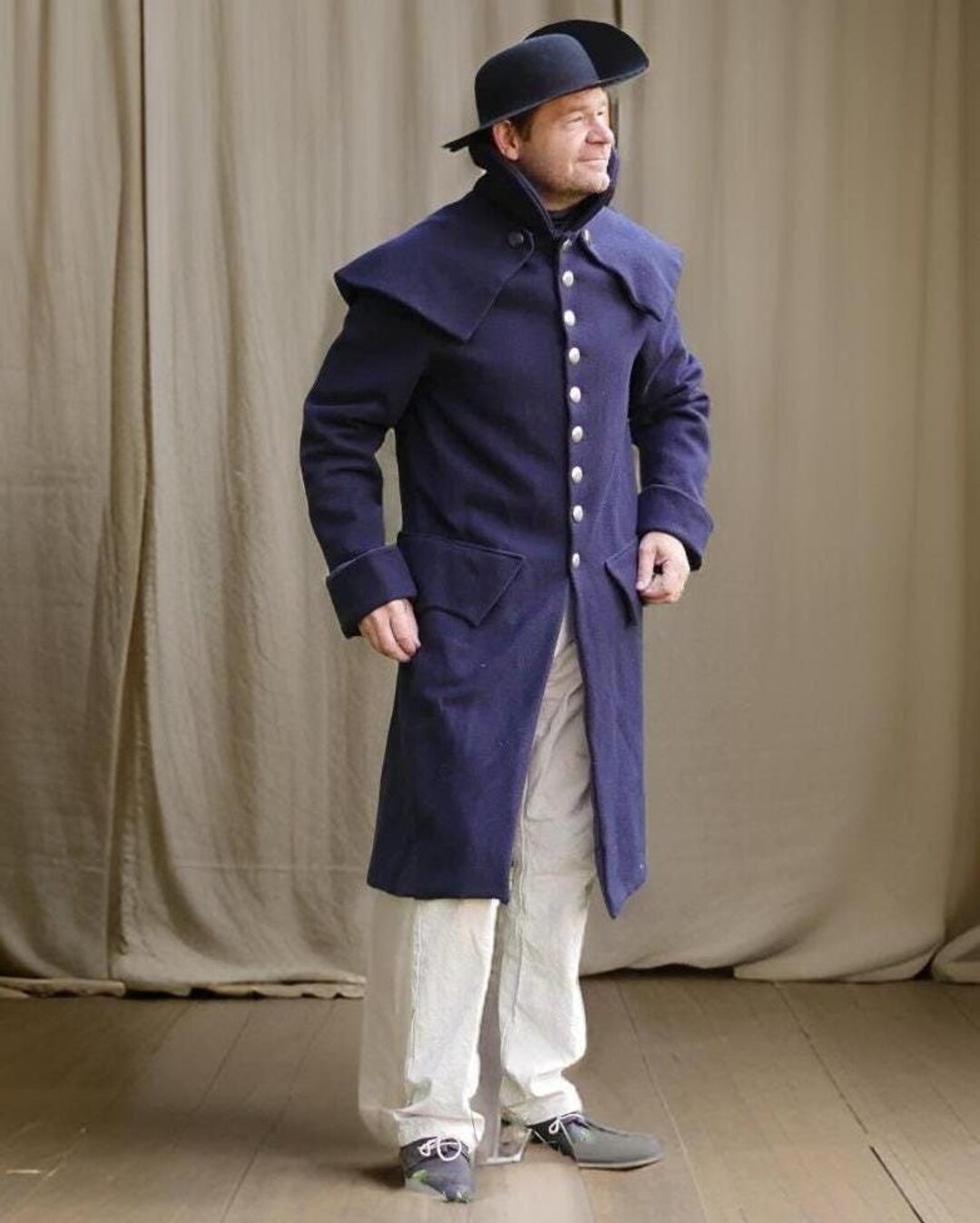 Men's Black Wool Caped Greatcoat: 18th Century Inverness Cape - Etsy