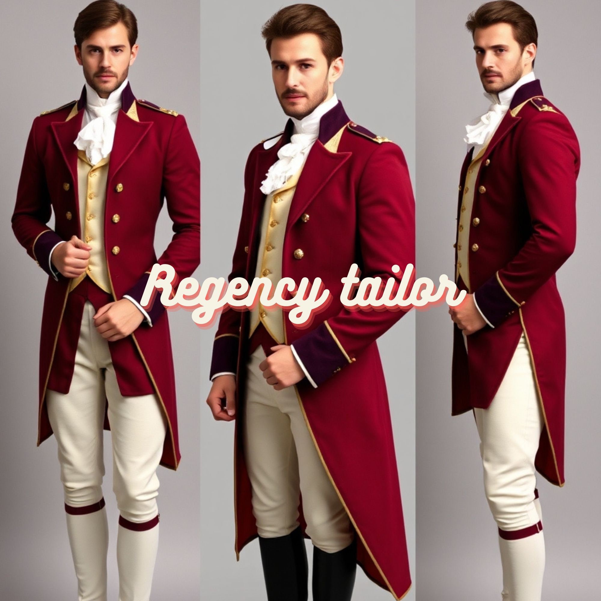 Burgundy Wool Long Regency Tailcoat Complete Outfit, 1800 Regency ...