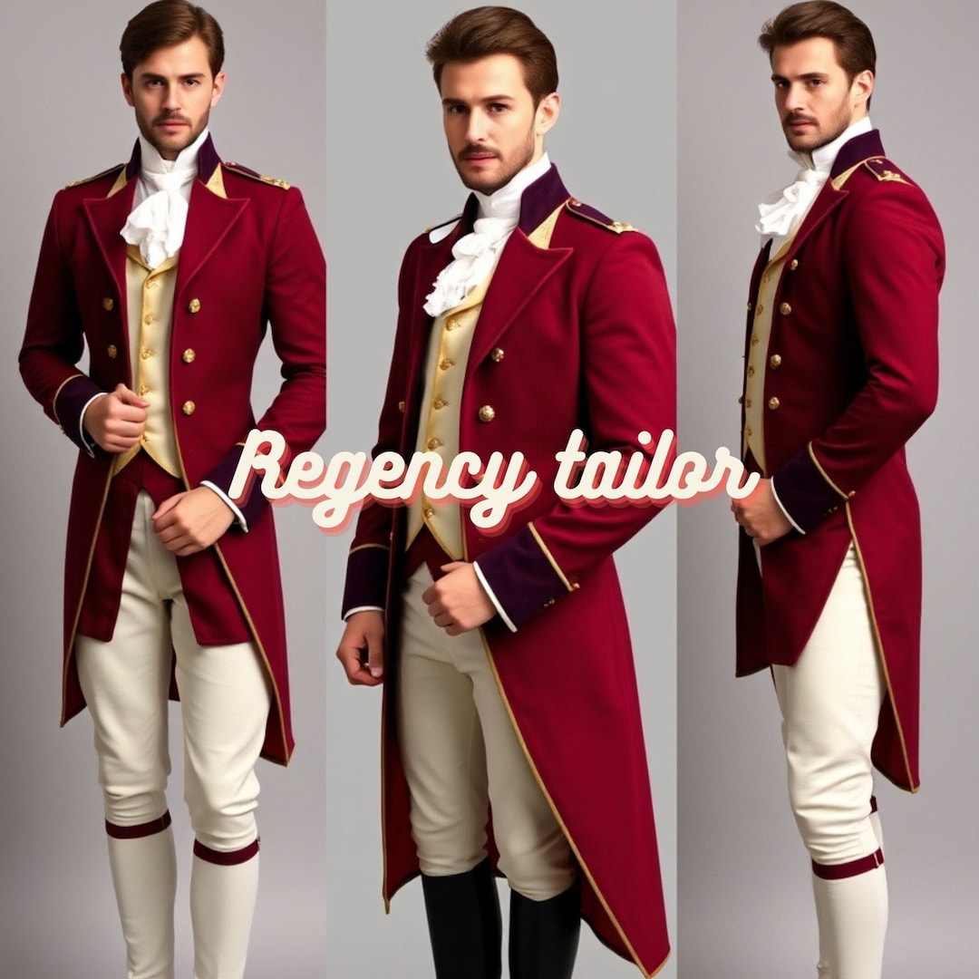 Burgundy Wool Long Regency Tailcoat Complete Outfit, 1800 Regency ...