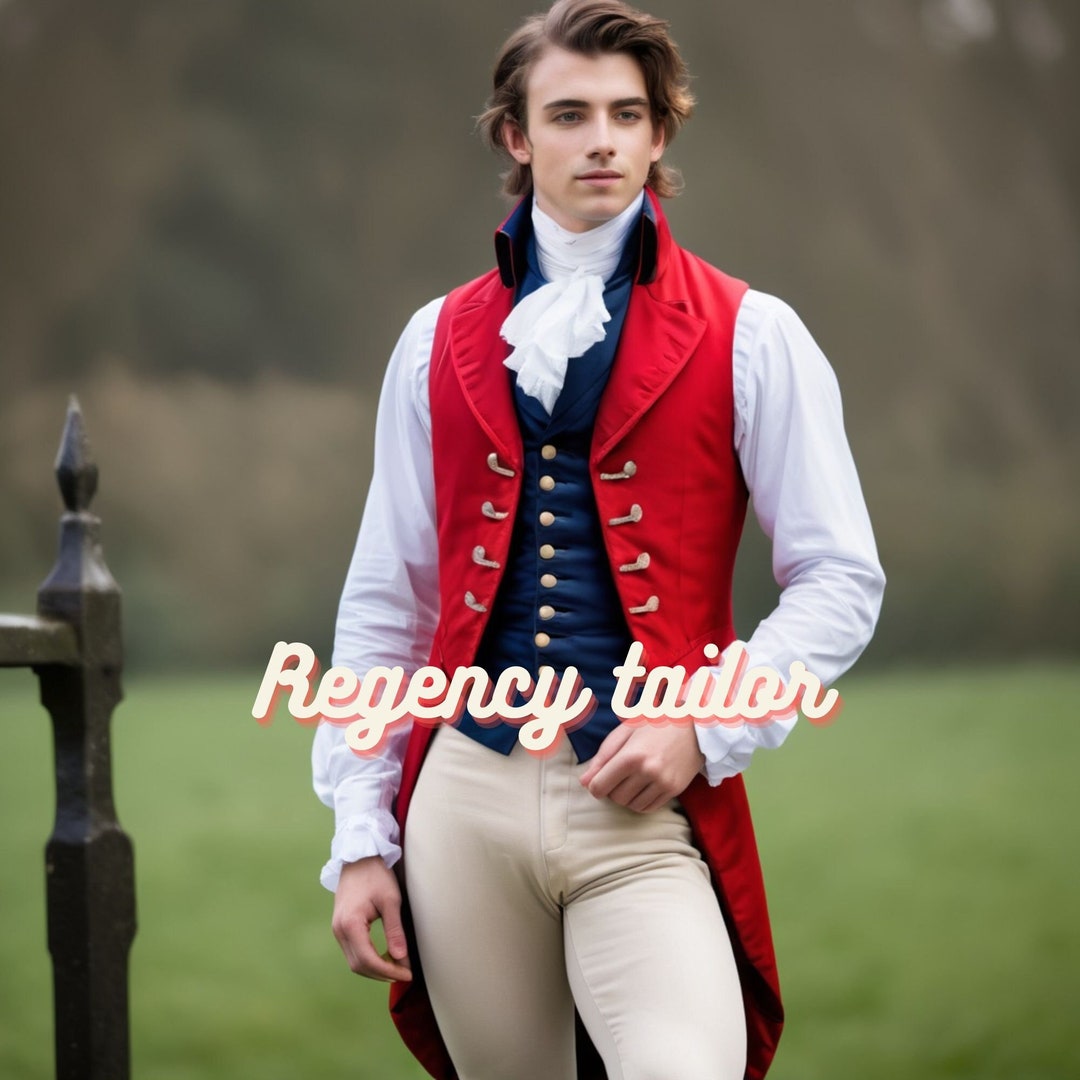 Men's Red Regency-era Tailcoat With Navy Waistcoat Dress, Men's Regency ...