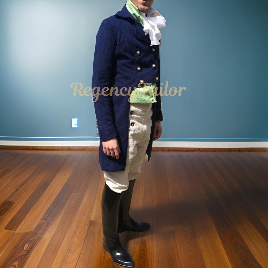 Men’s Regency Navy Blue Pride & Prejudice Wool Regency Tailcoat Jacket ...