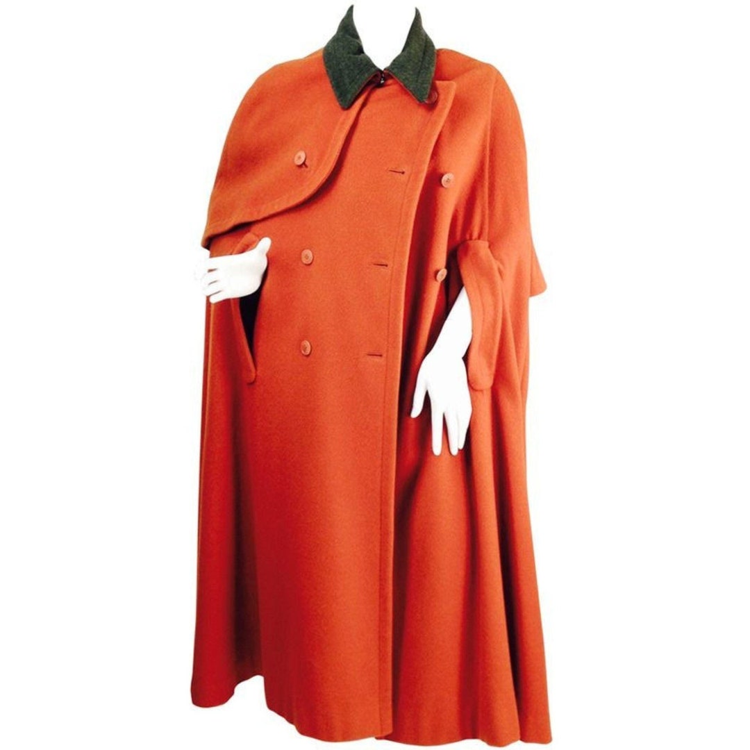 Men's Rust-red Wool Blend Cape Coat - Vintage Elegance - Etsy