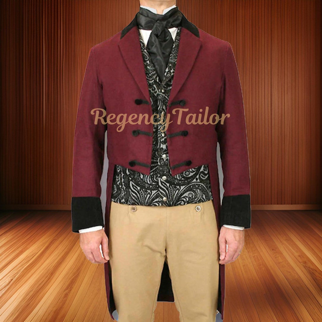Men’s New Regency Burgundy Wool Tailcoat - Custom Made British Military ...