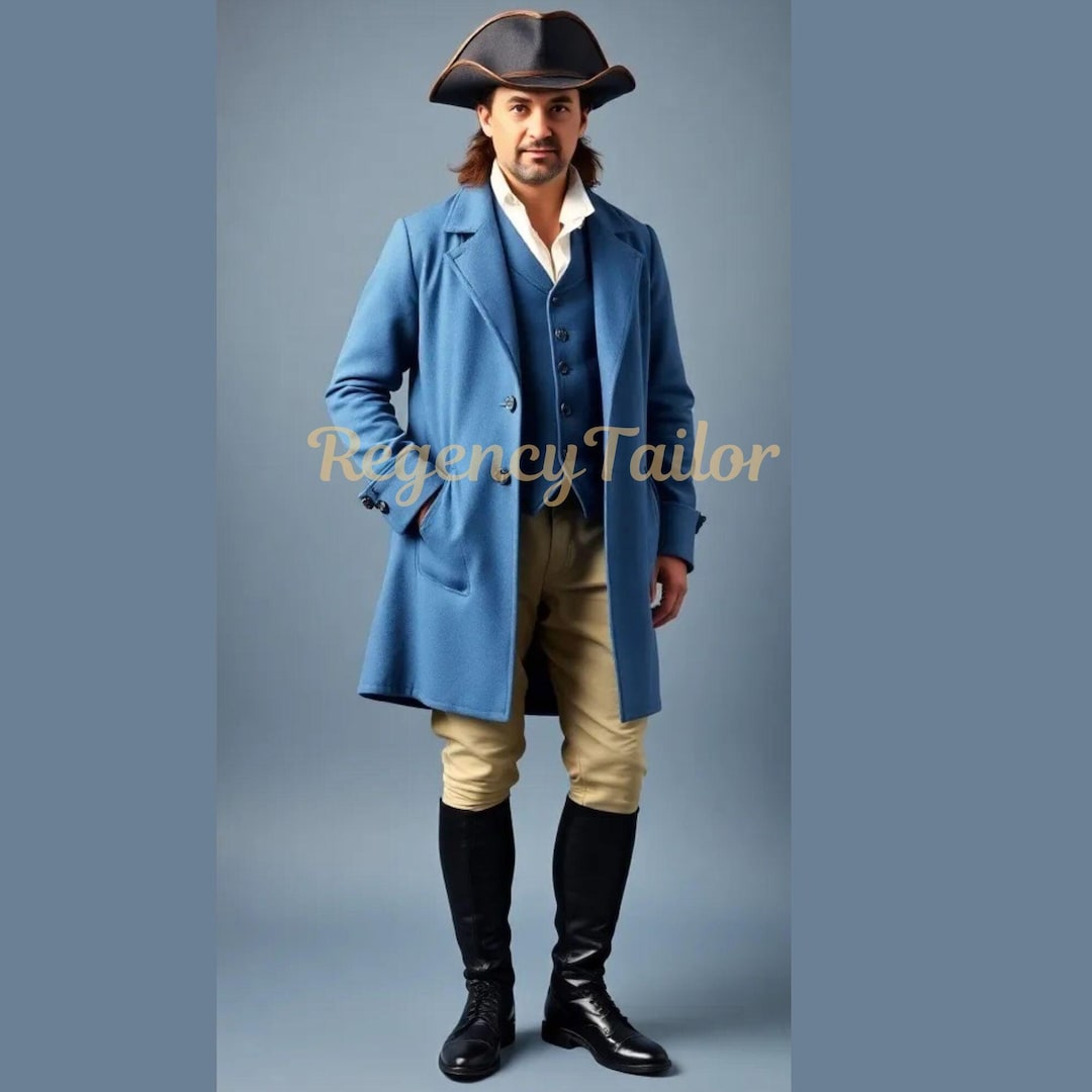 Men’s Sky Blue Wool Regency Coat – Elegant 19th-century Inspired ...