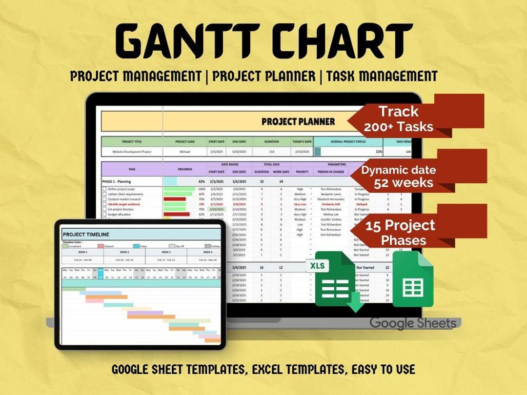 Gantt Chart Project Management Project Planner Project Manager Task ...