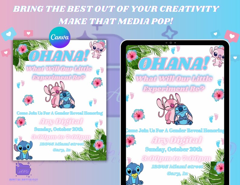 Lilo and Angel Baby Shower | Gender Reveal Invitation, Digital Baby ...