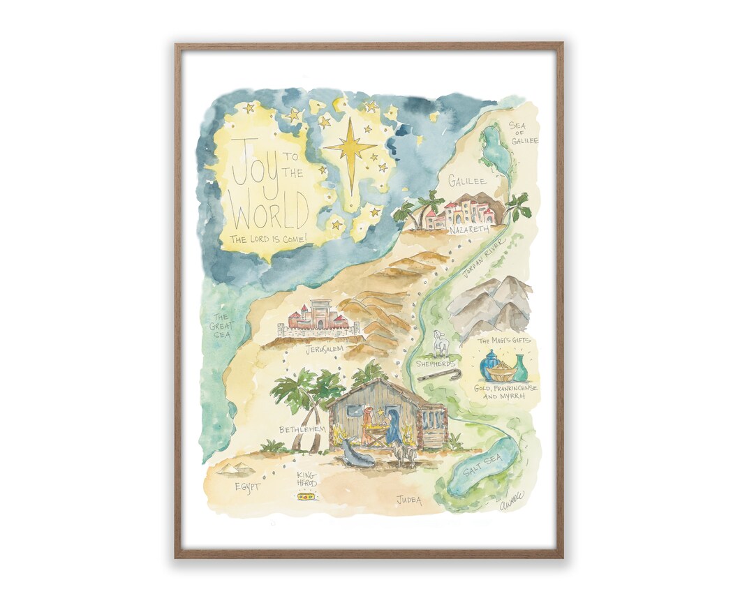 Joy to the World Watercolor Nativity Map Art Print - Etsy