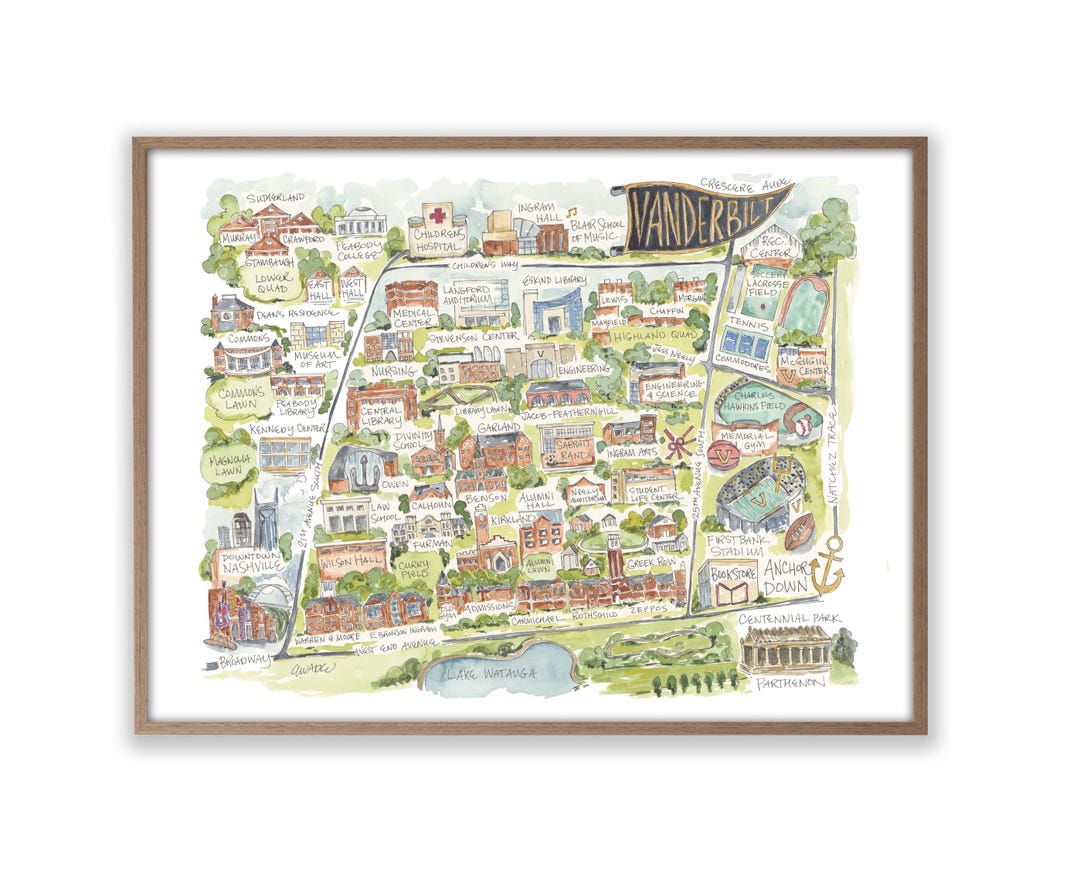 Vanderbilt University Campus Watercolor Map Art Print - Etsy