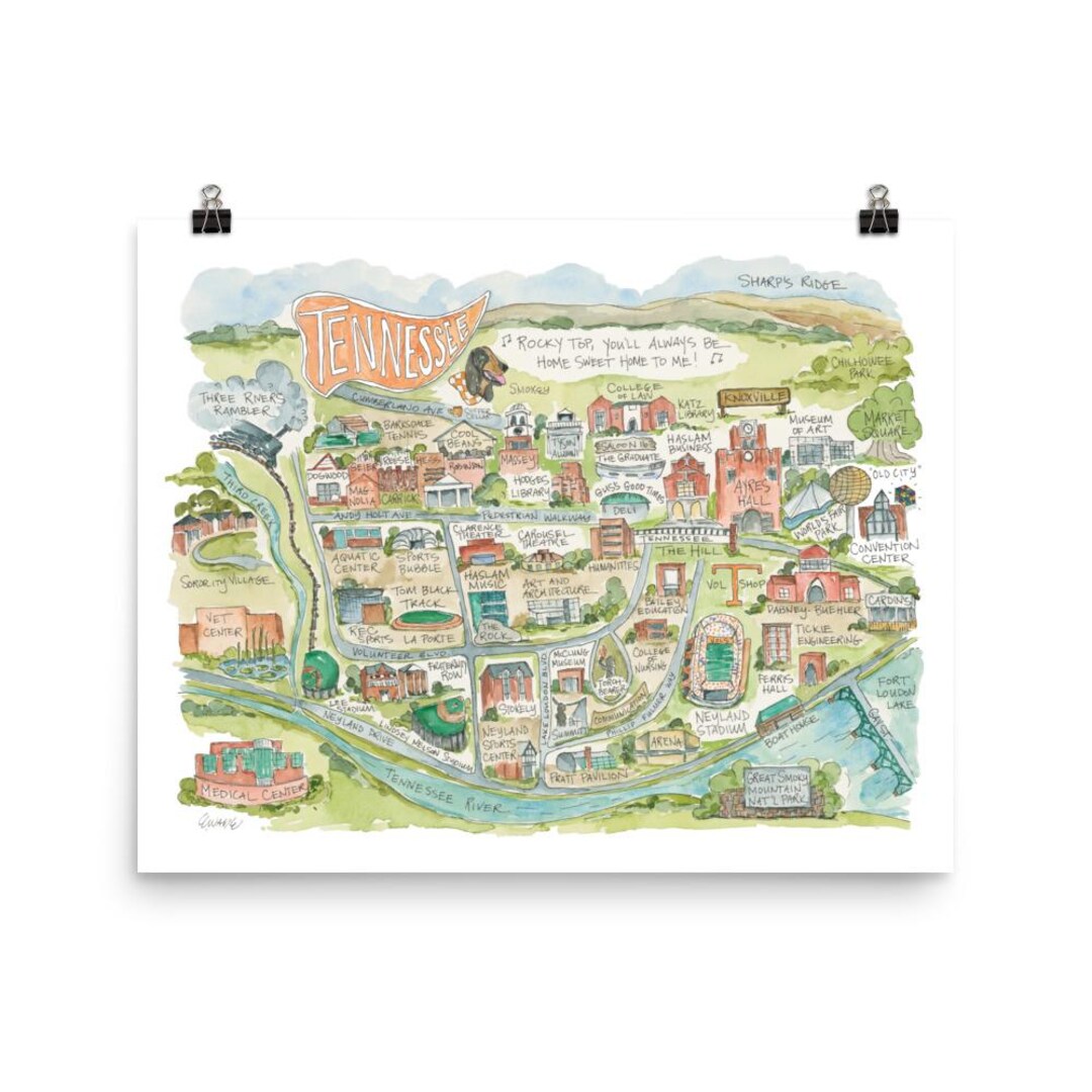 University of Tennessee Campus Map Large Watercolor Art Print - Etsy