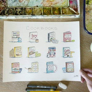 Cookbooks Painting Art Print Kitchen Cook Watercolor - Etsy