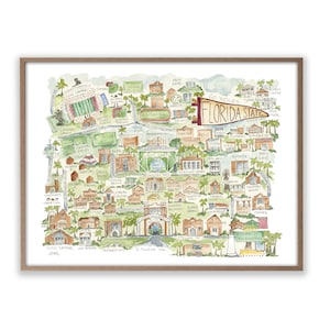Florida State University Campus Map Watercolor Art Print Football ...