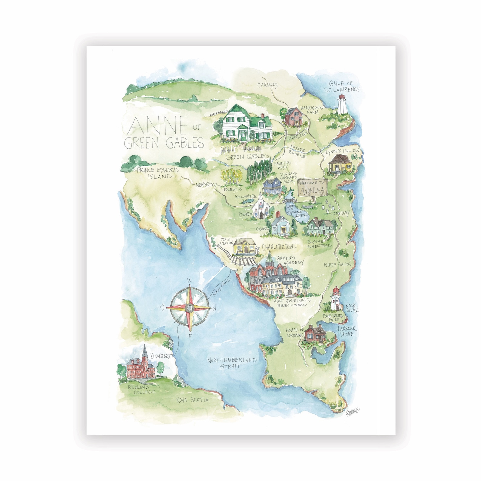 Anne of Green Gables and Avonlea Watercolor Map Art Print - Etsy