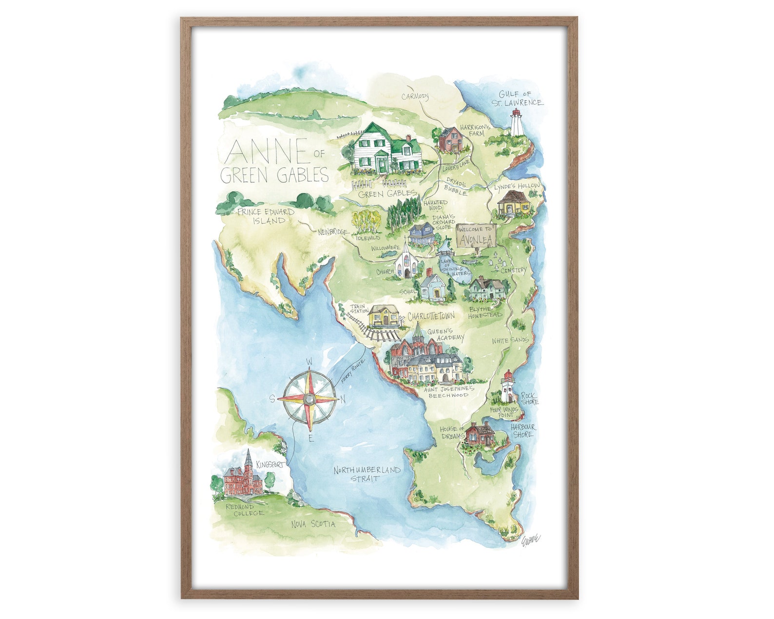 Anne of Green Gables and Avonlea Watercolor Map Art Print | Etsy