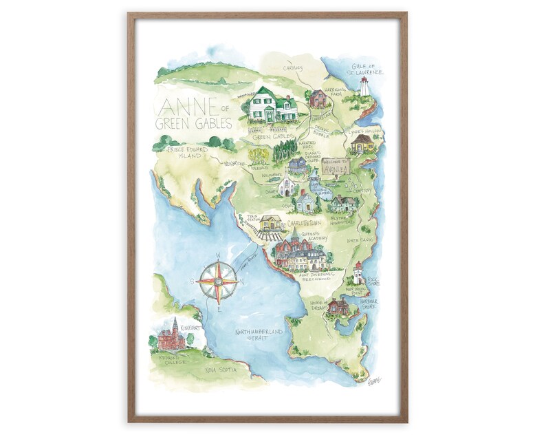 Anne of Green Gables and Avonlea Watercolor Map Art Print | Etsy