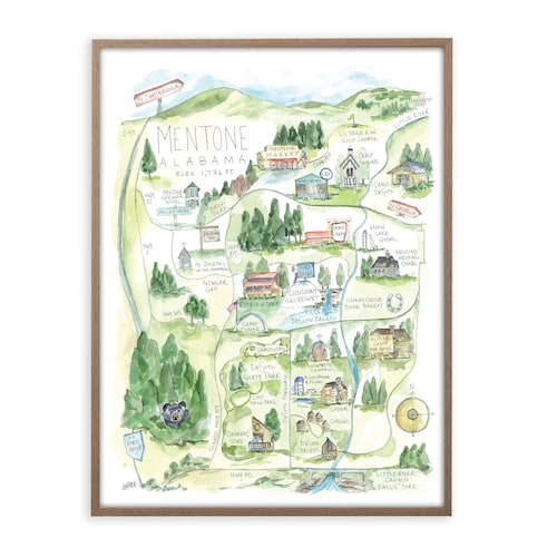 Mentone Alabama Town Watercolor Map Art Print - Etsy