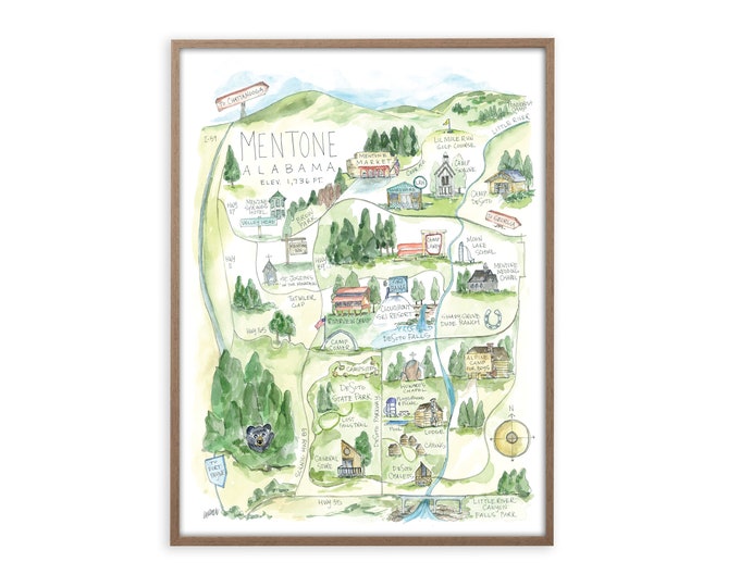 Mentone, Alabama Town Watercolor Map Art Print - Etsy