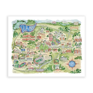 Ole Miss Oxford Campus Map Watercolor Art Print Football - Etsy