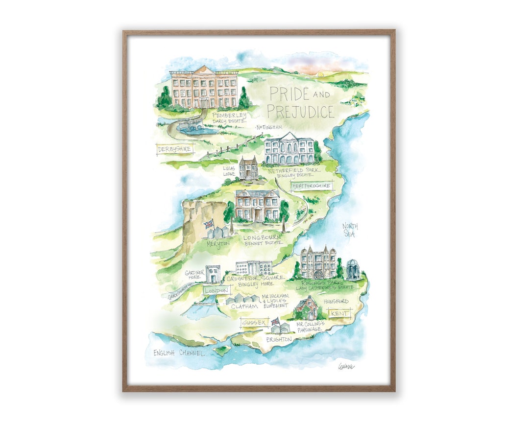 Pride & Prejudice Watercolor Map Art Print - Etsy