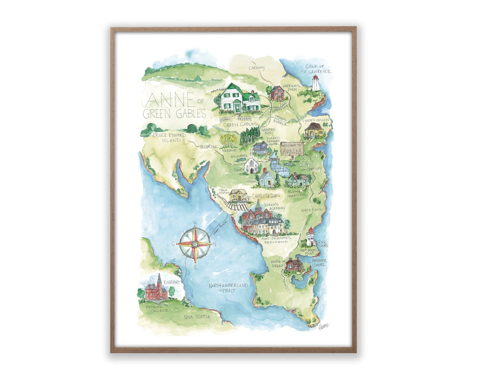 Anne of Green Gables and Avonlea Watercolor Map Art Print - Etsy